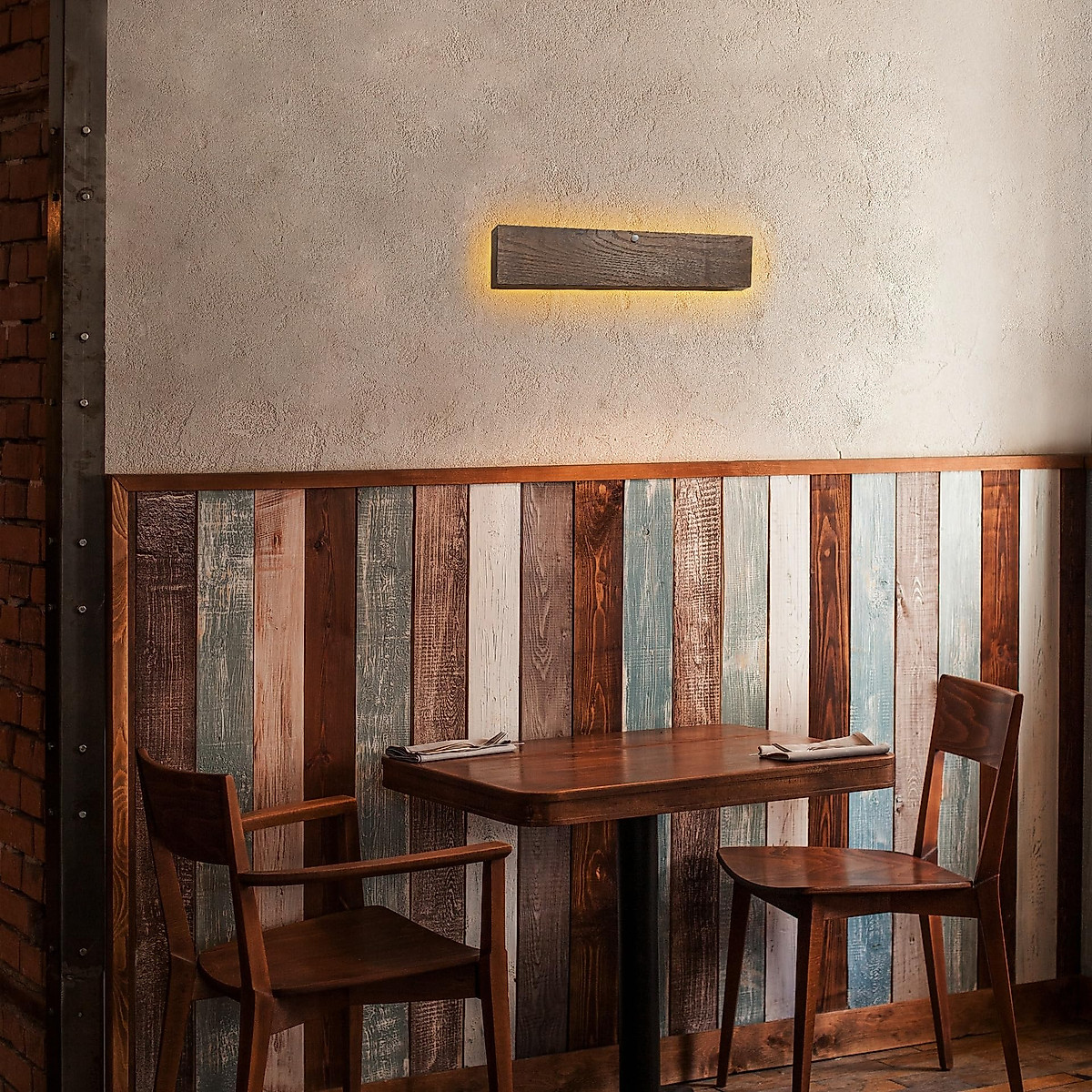 SKIVTGLAMP Wood Wall Sconce Rechargeable Battery Operated LED PIP Motion IR Sensor Wall Lamp, No Drilling Cordless Farmhouse Wall Mounted for Rustic Home Decor Backdrop Customizable Rectangle Walnut