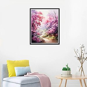 Didfig Easy DIY Paint by Numbers Kit for Adults Beginner Canvas 16x20 Inch Pink Tree Path Large Scenery Paint by Numbers for Home Wall Decor Gifts