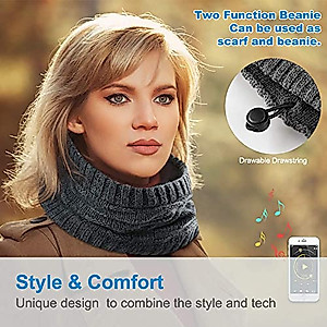 Qshell Unisex Washable Trendy Bluetooth Music Beanie Hat Cap Scarf w/Wireless Headphones Headsets Earpieces Mic Hands Free for Lifestyle Gym Sports Fitness Running Skiing Snowboard Hiking - Black