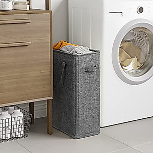 Chrislley 45L Slim Laundry Hamper Narrow Laundry Basket with Handle Foldable Dirty Clothes Portable Skinny Hamper Organizer Storage Bins (22 inches, Upgrade Grey)