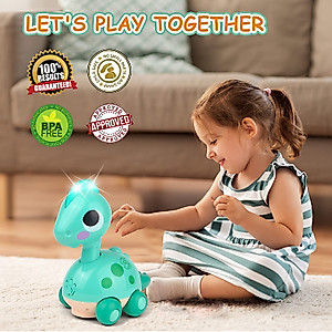 Kidpal Baby Toys 6 to 12 Months, Dinosaur Baby Boy Toys for 6 Month Old Boy Toys 12-18 Months with Music/Light Crawling Toys, Touch & Go Toddler Tummy Time Toys for 1 2 Year Old Boy & Girl Gifts