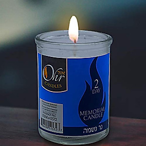 Ohr Candles Yahrzeit Memorial Candles - 2 Day Yahrzeit Candle - Yartzeit Candles 48 Hour Yom Kippur Jewish Candles in Glass Tumbler - 3 Pack