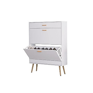 Shoe Cabinet,16 Pair Shoe Rack Storage Organizer with 2 Flip Drawers,White Entryway Shoe Storage Cabinet for Heels, Boots, Slippers (White) (White)