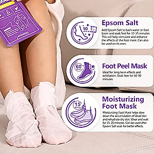Foot Masks Puresoak Bath Foot Peel Mask (2 Pairs) + Moisturizing Foot Mask (2 Pairs) with 1Pack Epsom Salt Foot Spa Bath Kit Gift Set | Lavender Bliss Foot Peel Mask Lemongrass & Aloe Moisturizing Mask Foot Relaxing Soft Treatment for Women & Men Foot Car