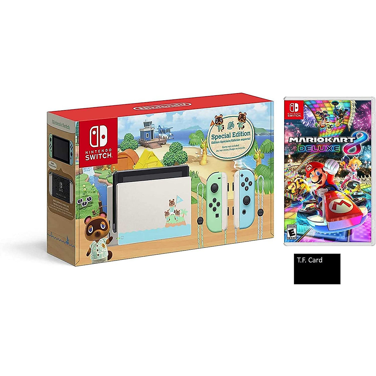 NEW Switch Deluxe Holiday Game Bundle: Animal Crossing-New Horizons Special Edition + Mario Kart 8 Deluxe Game, and T.F. Card