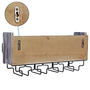 Satauko Wooden Wine Rack for 4 Long Stem Glass Storage, Wall Mounted Wine Bottle Holder for Living Room Display, Rustic Floating Wine Shelf Organizer for Home Kitchen Décor.(Gray)