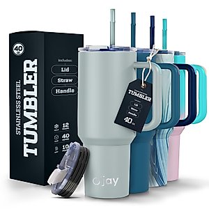 O'JAY Insulated 40oz Tumbler with Handle and Straw Lid - 100% Leak-Proof - Cupholder Friendly Travel Mug - Stainless Steel Insulated Tumbler with lid and straw - Gifts for Women Men Him Her.