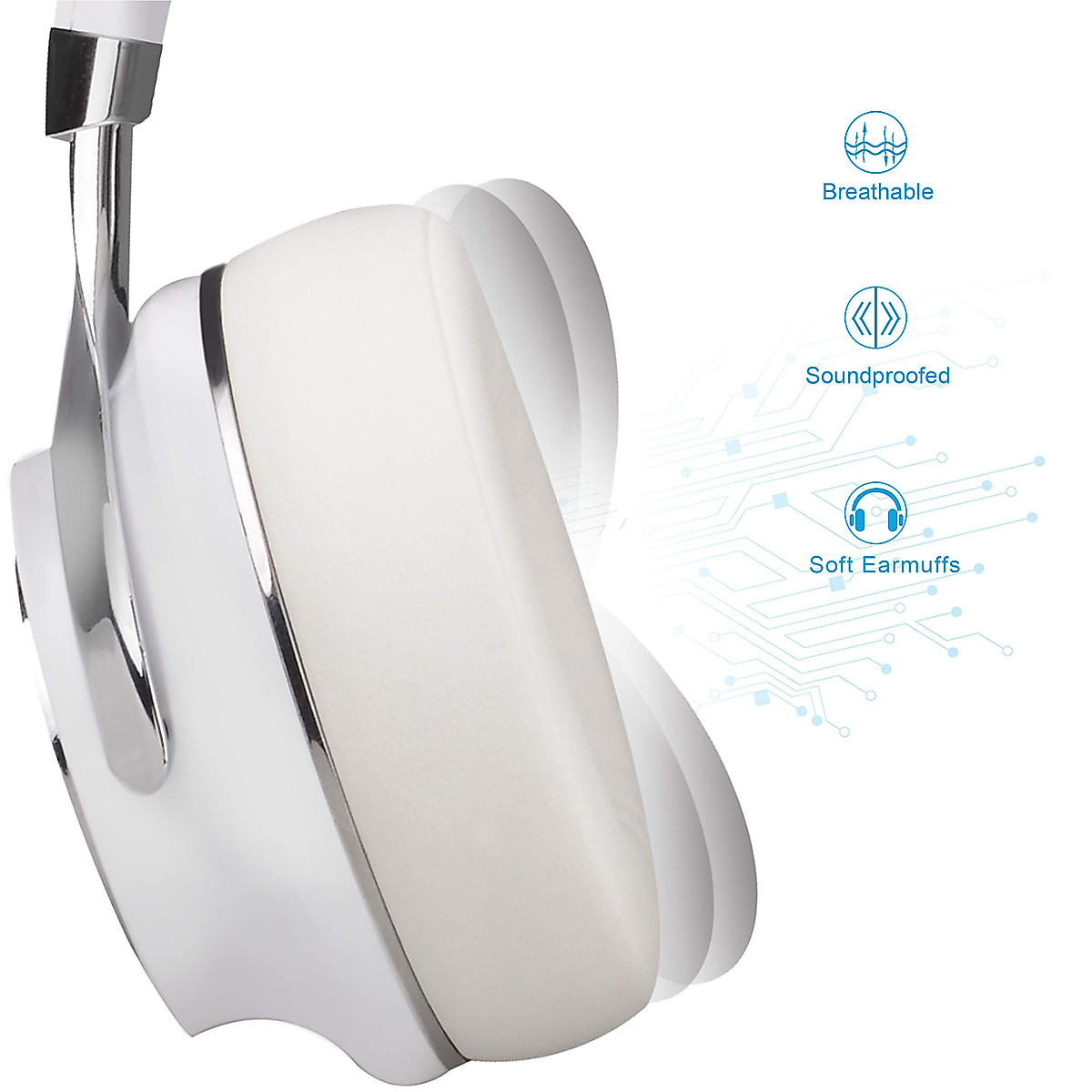 Riwbox Over Ear Headphones Wireless Bluetooth, 90H Playtime XBT-880 Wireless Bluetooth Headphones with Mic and Vol. Control, Wireless and Wired Foldable Headset for Tablet/PC/Phones/TV (White&Blue)