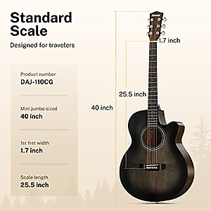 Donner Acoustic Guitar for Beginner Adult 40 Inch Cutaway Acustica Guitarra Bundle Kit with Pickup Online Lesson Bag Tuner Capo Strap Mini Jumbo Travel Teen Right Hand Black Brown DAJ-110CD