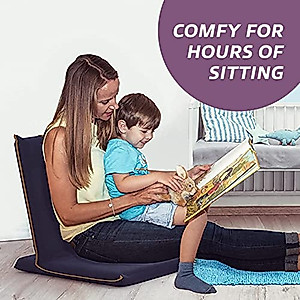 bonVIVO III Floor Chair with Back Support - Floor Gaming Chair, Padded Folding Sofa Chair, Folds Half, Adjustable Meditation Chair, Portable Floor Seat for Adults and Kids, Folds Half - Blue & Beige