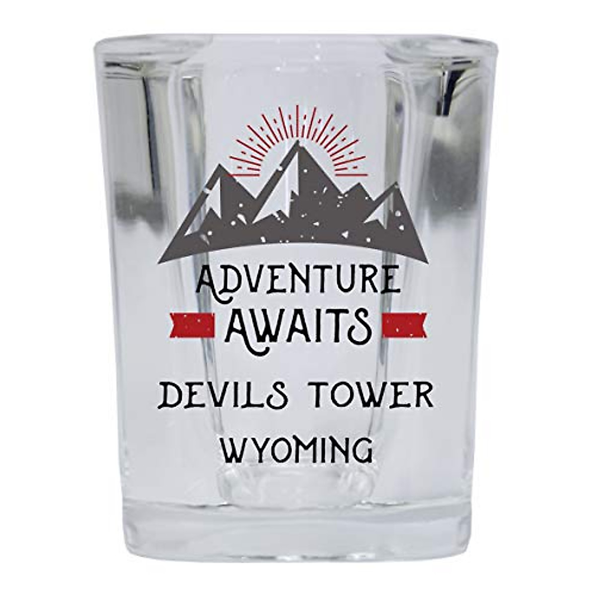 R and R Imports Devils Tower Wyoming Souvenir 2 Ounce Square Base Liquor Shot Glass Adventure Awaits Design