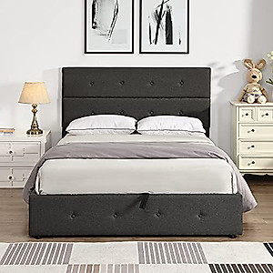 Merax Full Size Upholstered Platform Bed with Wooden Slat Support and Underneath Storage, Grey