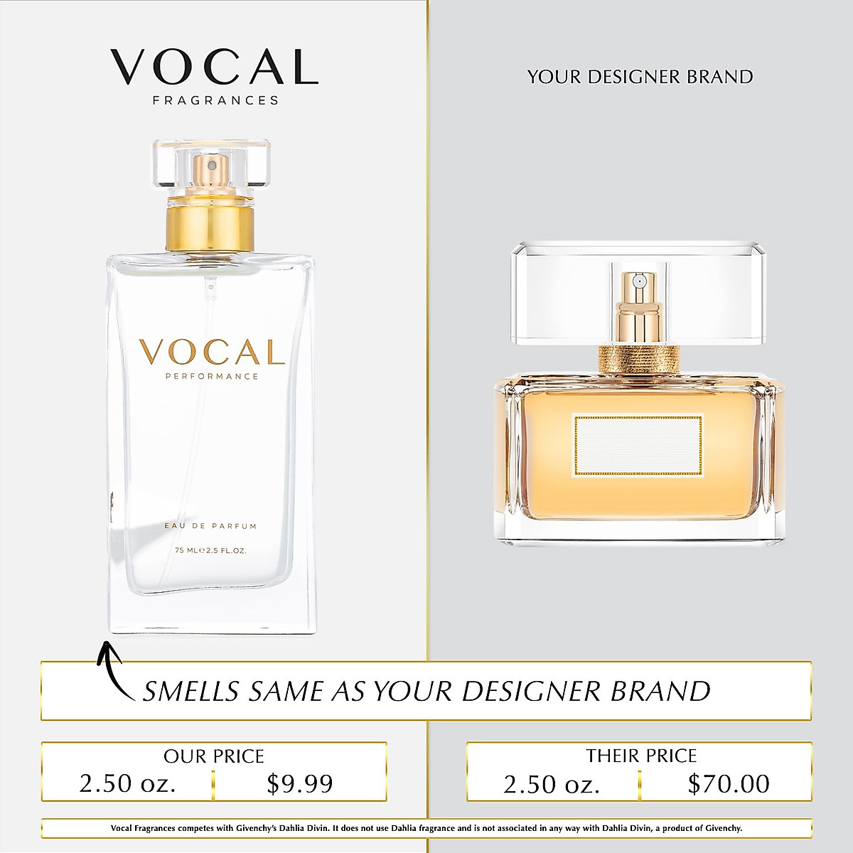 Vocal Performance W010 Eau de Parfum For Women Inspired by Givenchy Dahlia Divin 2.5 FL. OZ. Perfume Replica Version Fragrance Dupe Consentrated Long Lasting