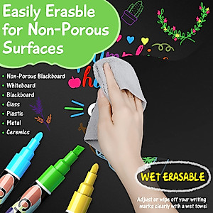 Liquid Chalk Markers Pens - 12 Colors Washable & Wet Erase Neon Chalk Makers for Blackboard, Chalkboard Signs, Glass Window, Graduation Celebration School Kids Art - Erasable Window Markers for Cars