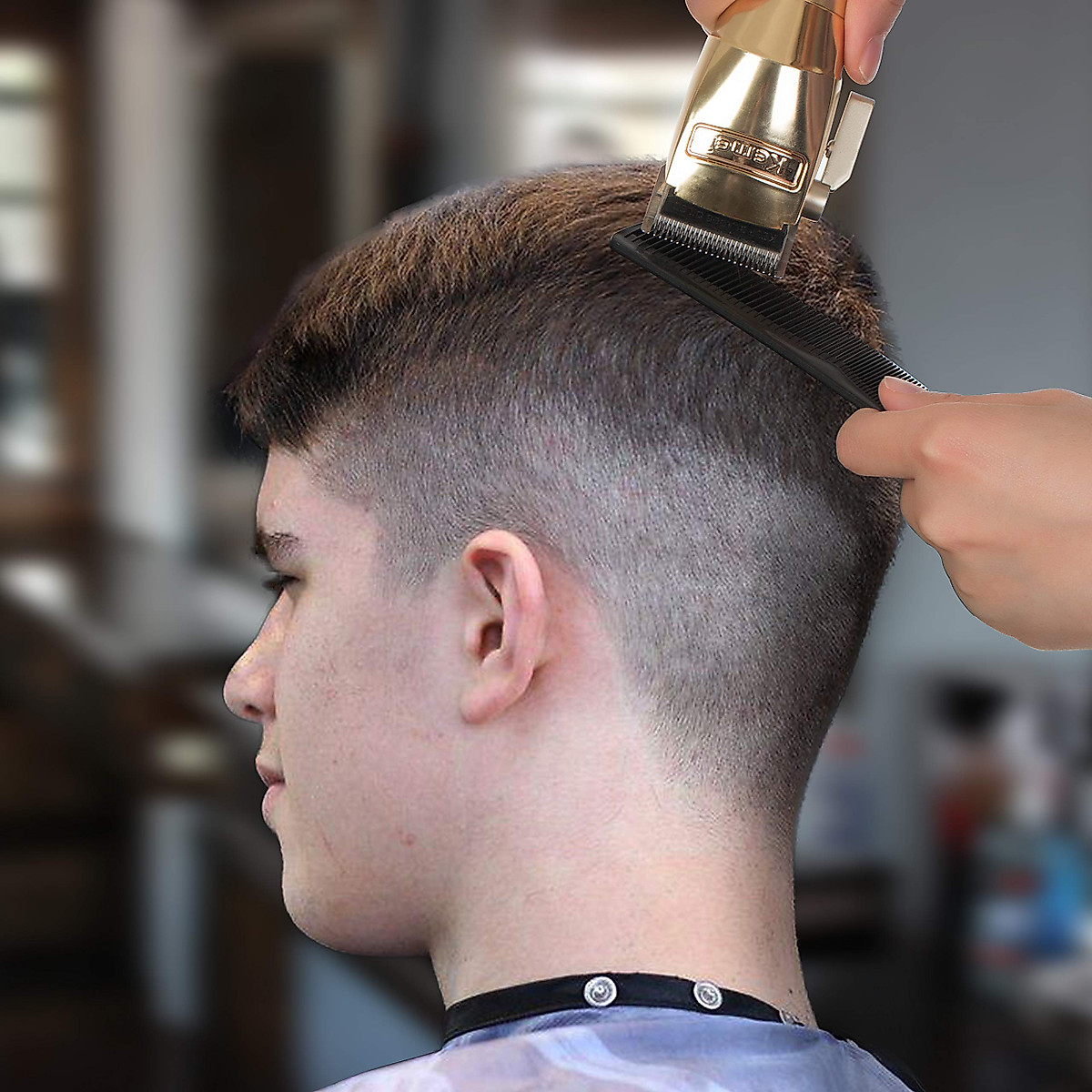 KEMEI Professional Mens Hair Clippers Hair Trimmer for Men Cordless Grooming Kit 2850 for Barbers and Stylists USB Rechargeable