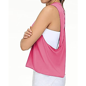 THE GYM PEOPLE Women's Open Cross Back Workout Tank Tops Loose Fit Sleeveless Yoga Running Shirts Bright Pink