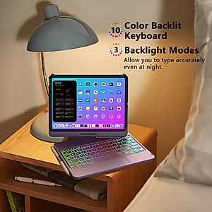 iPad Pro 11 inch Case with Keyboard, iPad Air 5/Air 4 10.9 inch Keyboard Case with Trackpad, Keyboard Case for iPad Air 5/Air 4 and iPad Pro 1-4 Gen, Backlit 10 Color & 360 Screen Rotation -Purple