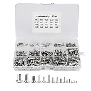 Screws Set, 250pcs M2/ M2.5/ M3 /M4/ M5/ M6/ M8/ M10 Machine Screws Set for Laptop/Keyboard/Phone/PC
