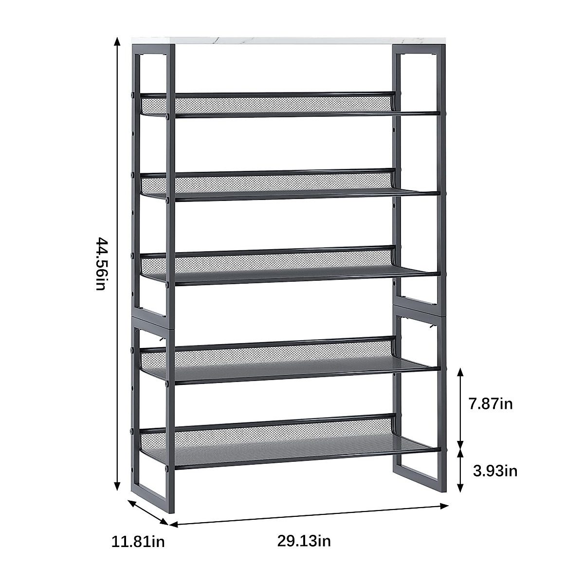 Garden 4 you Shoe Rack 6 Tiers Shoe Storage Organizer,Large Capacity Storage Rack With White Faux Marble Tabletop,Adjustable Metal Shelf Stackable Shoe Shelf For Entryway Hallway Living Room Closet