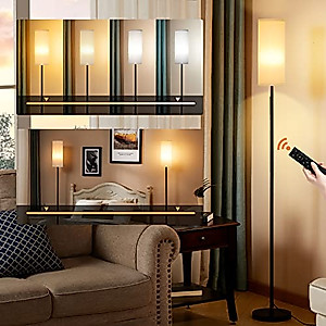 Ambimall Floor Lamps for Living Room, Modern Floor Lamp with Remote Control and Stepless Dimmable Colors Temperature & Brightness (9W Bulb Included, Gray Lampshade)