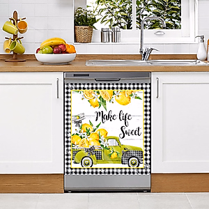 JUMU Make Life Sweet Flower Dishwasher Magnet Cover Sticker,Lemon Magnetic Decal Decoration,Little Green Car Kitchen