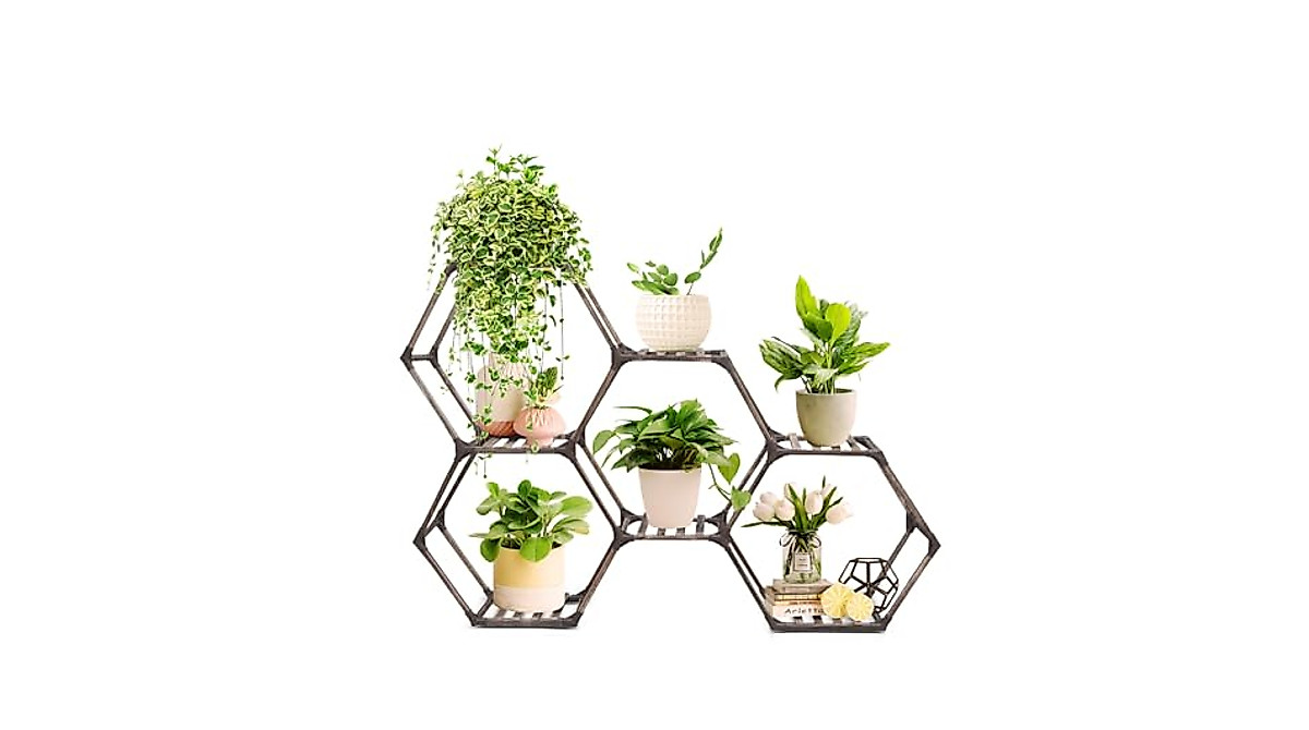 SUZAMI Hexagonal Plant Stand - Durable 7-Tier Indoor & Outdoor Shelves