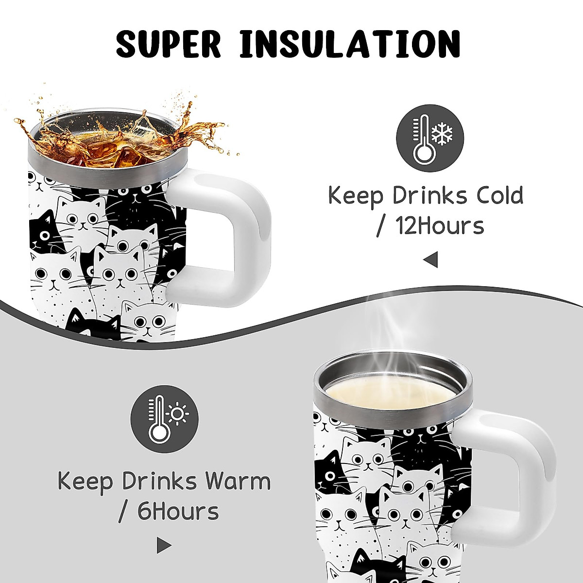 Cat Lover Gifts, Black Cat Tumbler with Handle and Straw for Kids, Birthday Gift for Cat Lovers Girls, 14 oz Stainless Steel Travel Mug for Toddlers, It's Fine I'm Fine Everything Is Fine Cat Mug