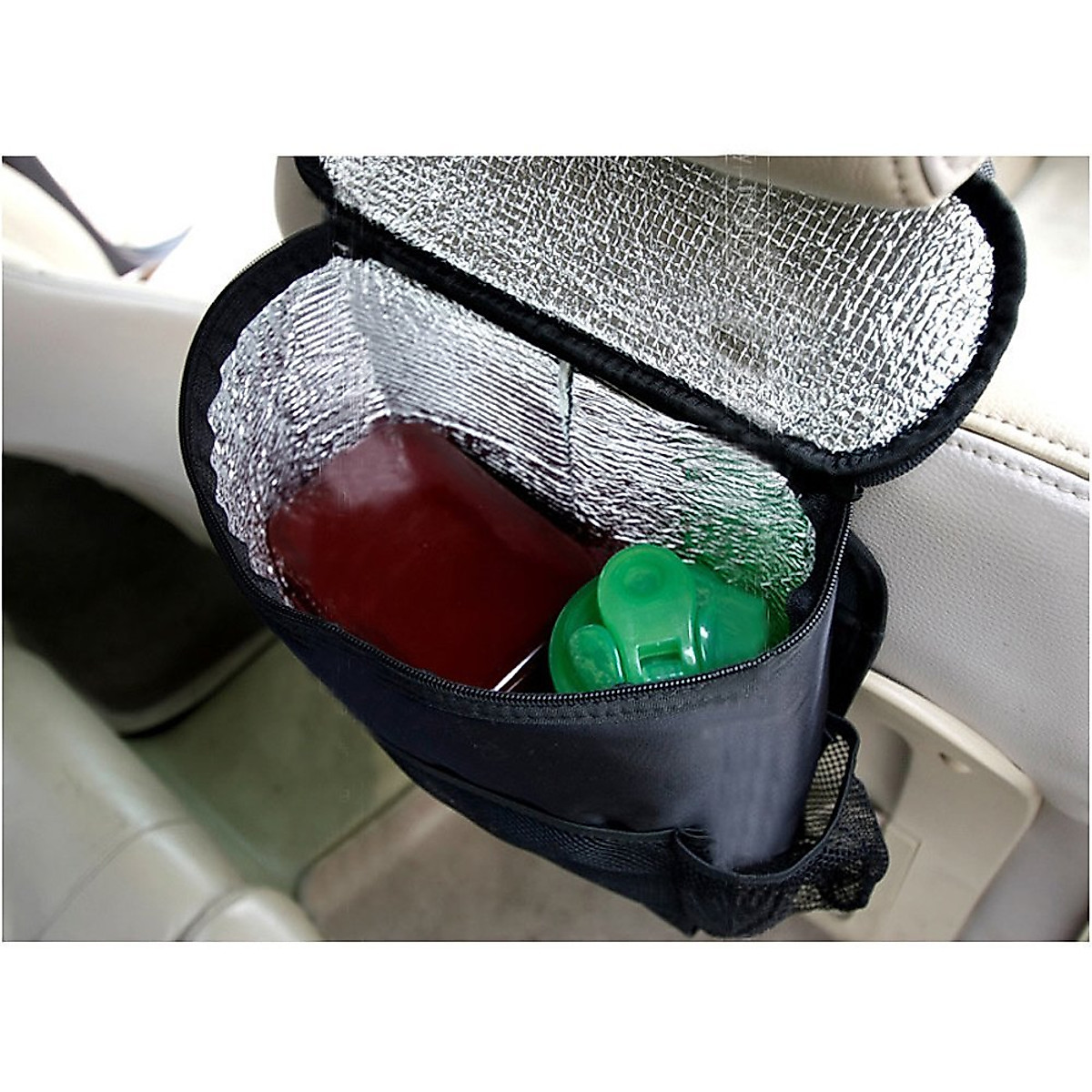 FrontTech Car Seat Back Organizer, Auto Seat Multi-Pockets Travel Storage Bag, Insulated Car Seat Back Drinks Holder Cooler, Storage Bag Cool Wrap Bottle Bag with Mesh Pockets