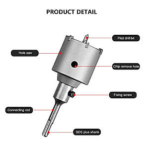 RVIQI 6PCS Concrete Hole Saw Set,Tungsten Steel SDS Plus Shank Masonry Wall Hole Opening Drill Bits for Brick, Concrete, Cement Stone