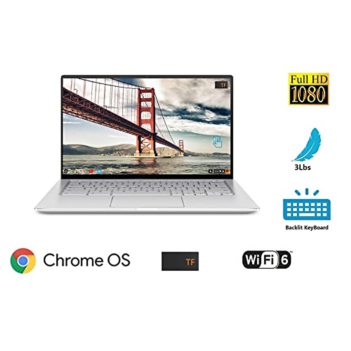 ASUS 2023 Newest C433 Ultrathin Clamshell 2in1 Convertible Chromebook: 14" FHD Touch Display, Intel Core M3, 8GB RAM, 128GB eMMC, Intel UHD Graphics, Backlit-KYB, USB-C, Wifi6, Webcam, Chrome OS, T.F