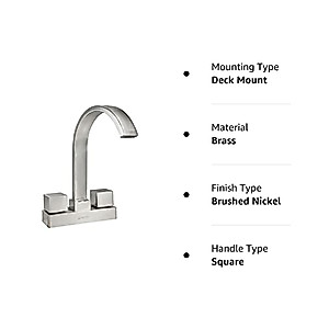 SOLVEX Waterfall Bathroom Faucet 2 Handle,4 Inch Centerset Bathroom Sink Faucet,3 Hole Bathroom Faucet Brushed Nickel,Bathroom Basin Faucet with Deck Mounted Square Handle,SP-40060-2