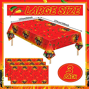 Oudain 3 Pcs Plastic Chili Cook Off Tablecloths, Chili Pepper Party Favor Supplies, Disposable Cinco De Mayo Chili Pepper Hot Flame Tablecover for Mexican Theme Cooking Party Decor, 108 x 54 Inch