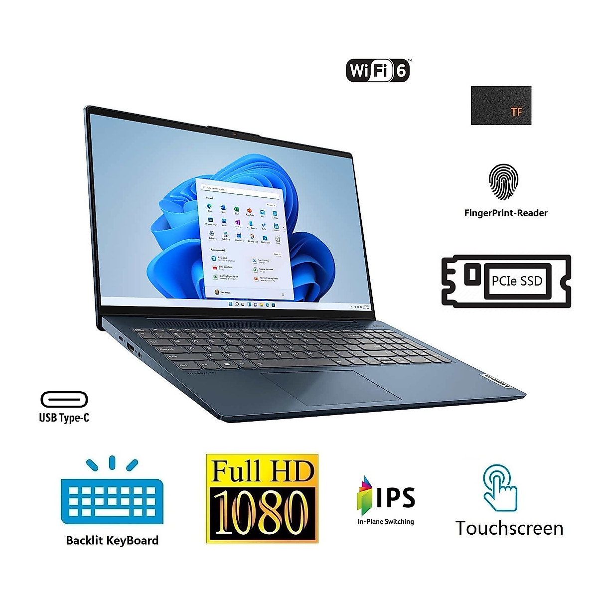 Lenovo 2022 Newest Ideapad5 Flagship Laptop: 15.6" FHD Anti-Glare IPS Touchscreen, Dynamic 4-Core Intel i7-1165G7, 16GB RAM, 512GB SSD, Iris Xe, WiFi-6, Backlit-KYB, FP-Reader, USB-C, Win11H, TF