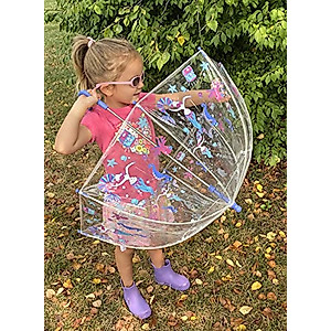 Totes Kids Clear Bubble Kids Umbrella - Perfect for Walking Safety- Child Safe with Pinch-Proof Closure and Easy-Grip Curved Handle Perfect for Small Hands, in Transparent or Colorful Options