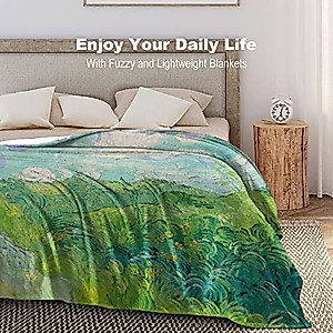 Van Gogh Fleece Blanket for Kids Adults Gift, Super Soft Warm Cozy Lightweight Flannel Throw Blanket for Bedroom Sofa Office Travel Camping (Green Wheat Fields, 60"X50")