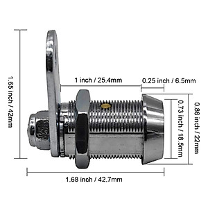 2Pcs Tubular Cam Lock 1 inch Cabinet Lock Keyed Alike with Chrome Finish for Vending Machine Tool Box Mailbox ATM