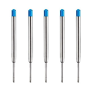 HeTaoCat Blue Ink Refill Pack of 5, Replaceable Ballpoint Pen Refills, Medium Point Metal Refil (Blue)