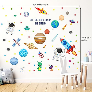 DECOWALL DS9-8058 Outer Space Wall Decals Stickers Kids Bedroom Room décor Nursery Boys Galaxy Stars Astronaut Planets Solar System Dark Removable Decoration Living Spaceship Window Art Mural Peel