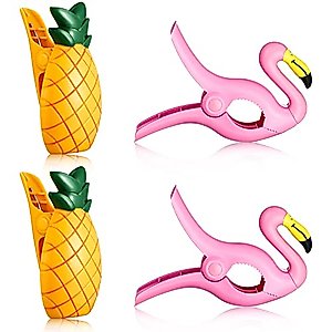 4 Pieces Beach Towel Clips Chair Holders Portable Towel Holders for Holiday Pool (Flamingo and Pineapple Style)