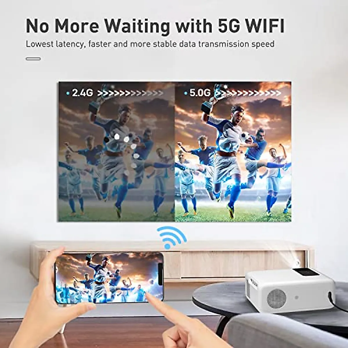 Projector Native 1080P with WiFi for Outdoor Movie, ASAKUKI 350 ANSI Mini Portable Proyector, Indoor Home Theater Video Gaming Projector, Compatible with 120'' Screen TV Stick/Phone/iPhone/Laptop/PS5