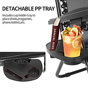 VTOY Zero Gravity Folding Reclining Lounge Chair with Pillow,Adjustable Reclining Patio Chairs,Side Table for Home/Office/Camping/Pool Yard with Cup Holder (Black)