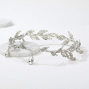 SWEETV Rhinestone Leaf Wedding Tiara Headband for Brides, Silver Crown Headband for Pageants Wedding Prom Birthday