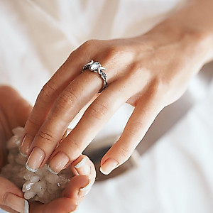 BlackTree 925 Sterling Silver Moonstone Ring Soma – Marquise Shape Rainbow Moonstone Handmade Rings, Celestial Jewelry Engagement Rings for Women (10 US)