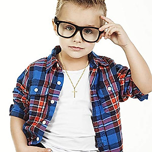 14K Gold Filled Cross Necklace for Men Figaro Chain Cross Necklace Stainless Steel Plain Cross Pendant Necklace Simple Faith Jewelry Gift for Boys 18"