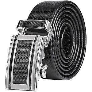 Mio Marino Classic Ratchet Belt - Premium Leather - 1.38 Wide - Adjustable Buckle - Matrix - Jet Black - Adjustable from 28" to 44" Waist