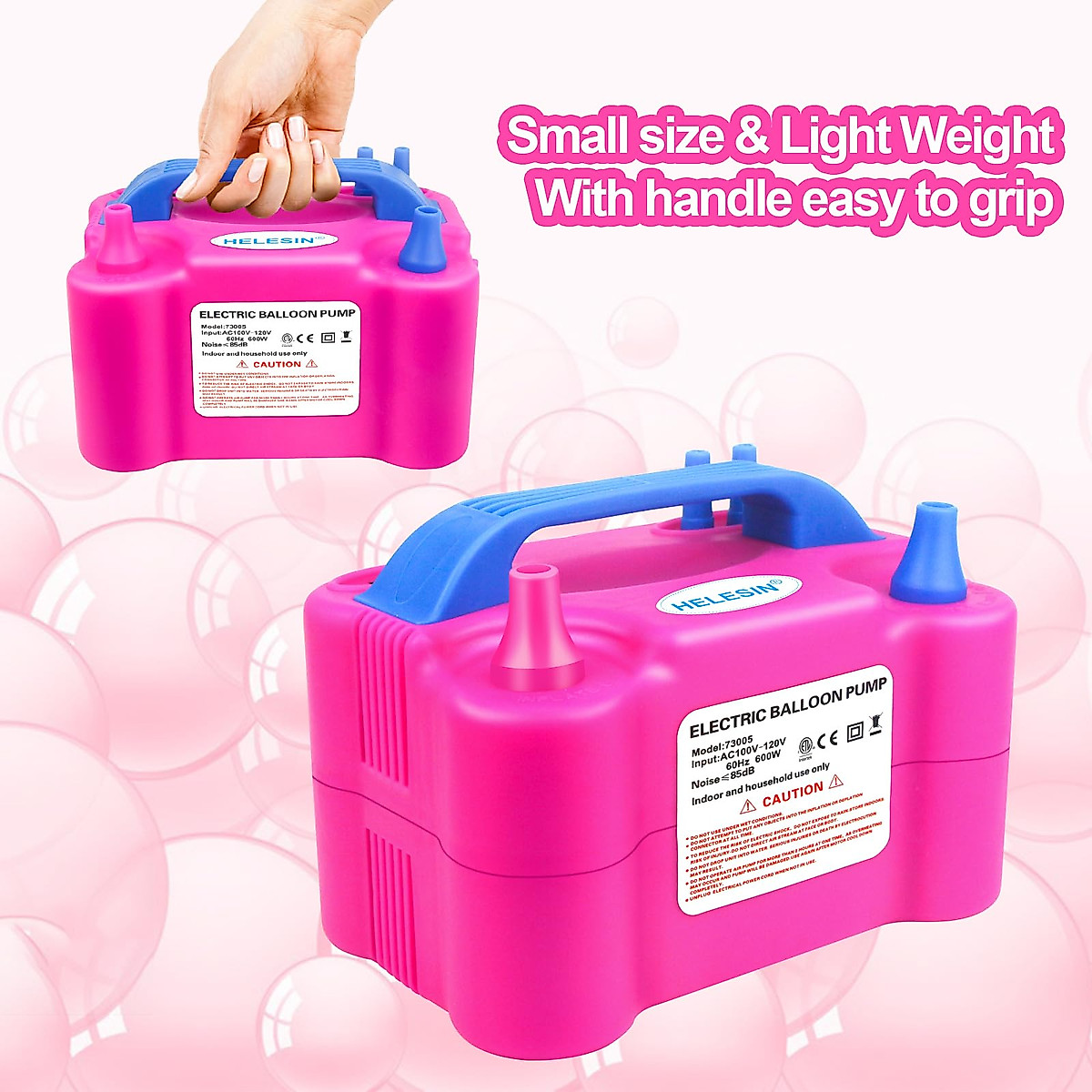 Electric Air Balloon Pump, Portable Dual Nozzle Electric Ballon Blower Maschine 600W Balloon Inflator for Party, Birthday, Wedding, Graduation, Festival Decorations(100-120v, Rose Red)