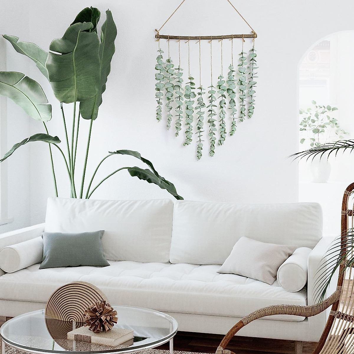 Bestjing Artificial Eucalyptus Wall Hanging Decor - Fake Eucalyptus Leaves Greenery Vines Wall Hanging Plants - Farmhouse Rustic Boho Decor for Bathroom Bedroom Livingroom Decorations