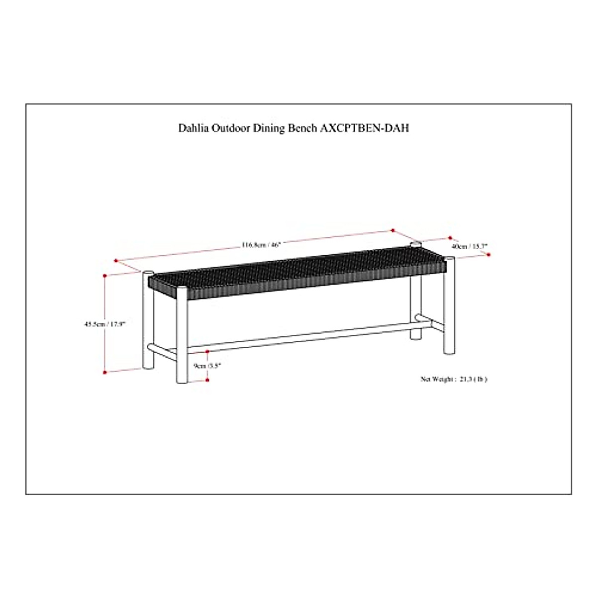 SIMPLIHOME Dahlia SOLID ACACIA WOOD 46 Inch Contemporary Outdoor and Indoor Bench in Grey, For the Garden