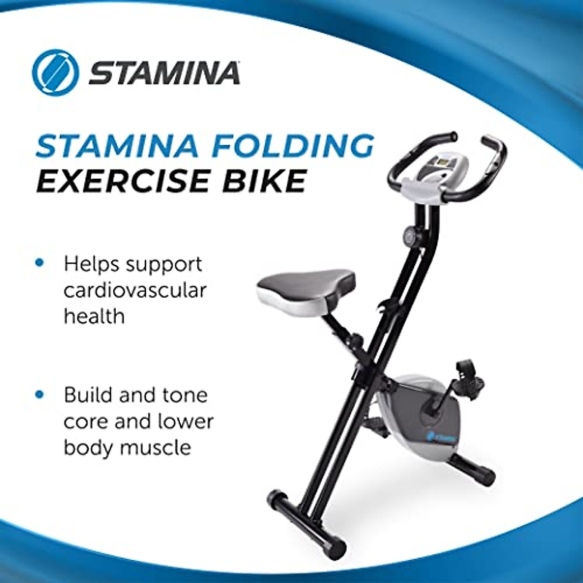 Stamina Folding Exercise Bike 182 - Foldable Exercise Bike with Smart Workout App, Stationary Bike for Home Workout - Up to 250 lbs Weight Capacity Black