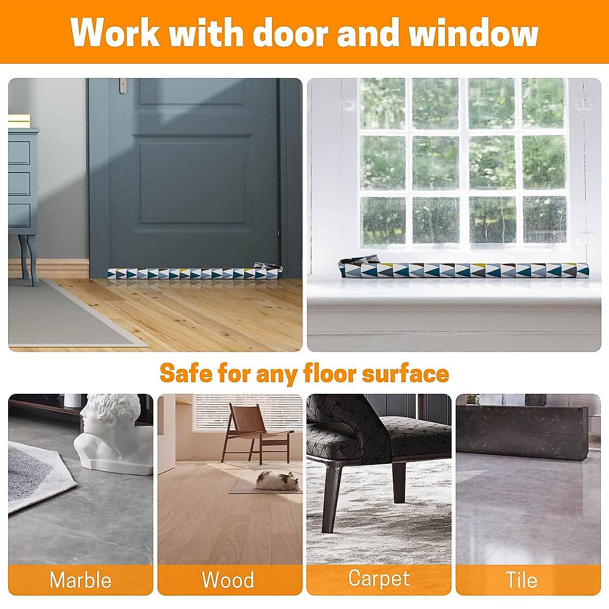 VISEMAN Under Door Stopper, Door Noise Blocker, Adjustable Door Sweeps Window Blocker, Door Bottom Weather Stripping, 20 to 36" Clear Self Stick Door Bottom